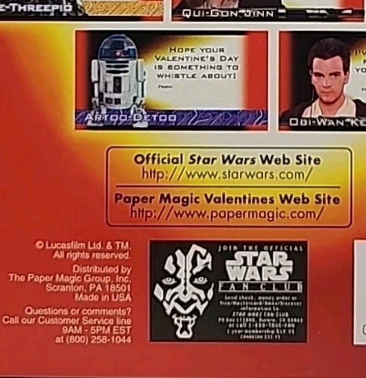 STAR WARS EPISODE 1 Fan Club- New Vintage Valentines Cards - 32 CARDS ...