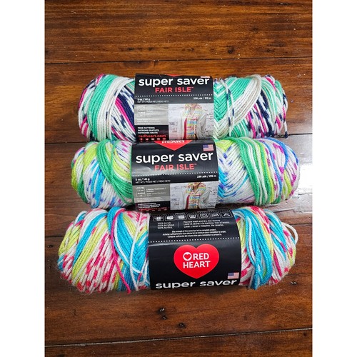 Red Heart Super Saver Fair Isle Yarn Candy Bonbon Perroquet Derby 3 ...