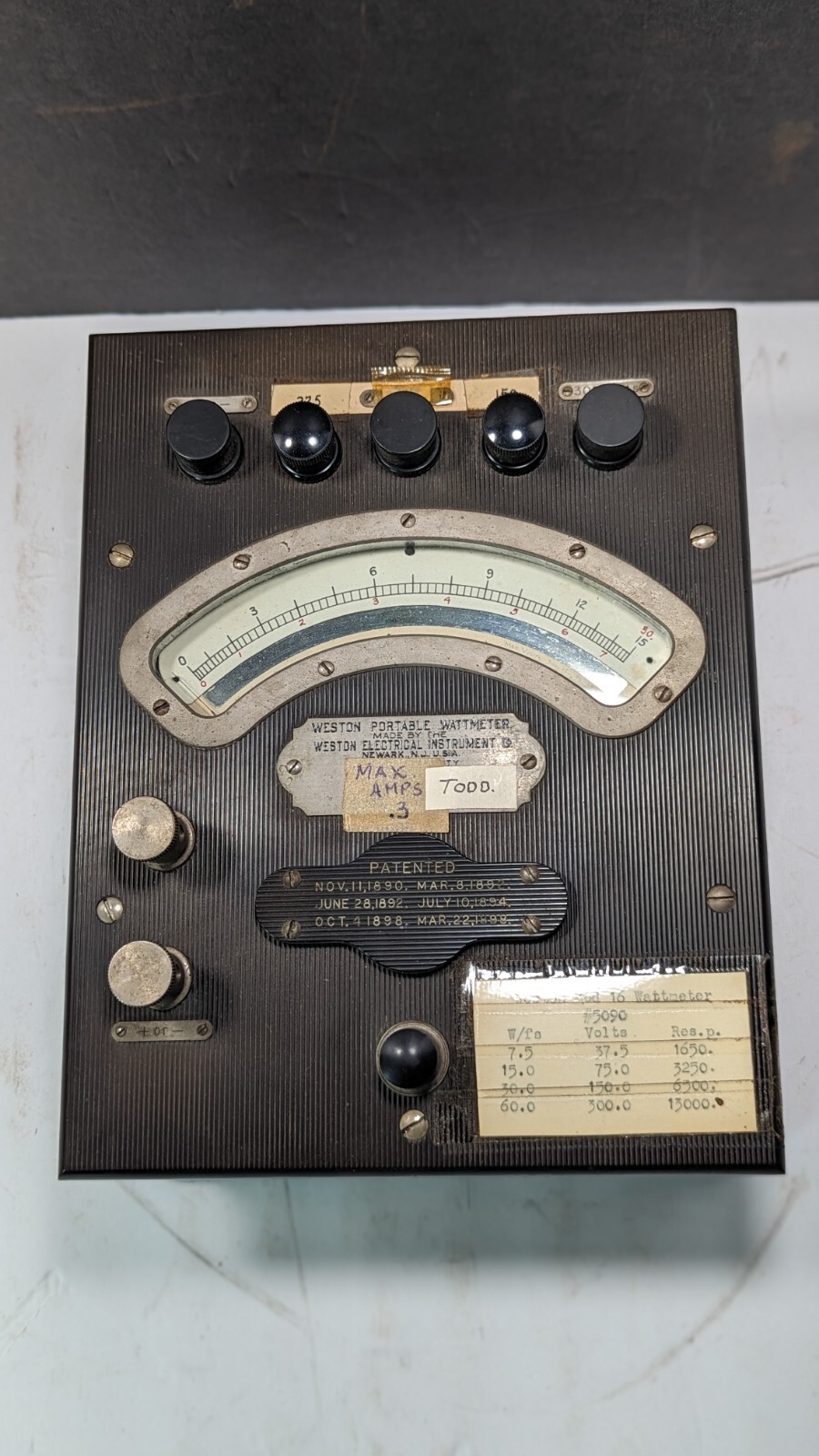 Antique Weston Electrical Instrument Watt Meter Steampunk USA W ...