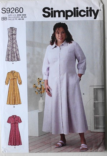 Simplicity 9260 Womens Plus Button Front Dresses Sewing Pattern Sz 20W ...