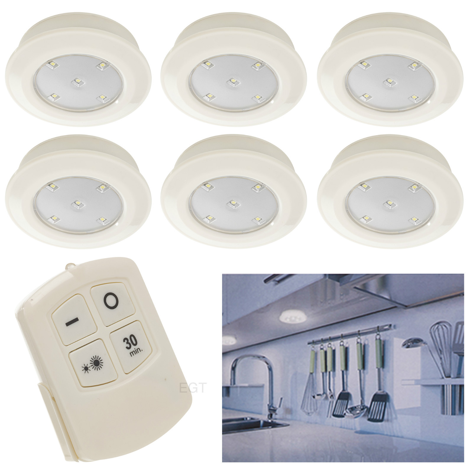 6 Remote Control Wall Ceiling Wireless Round LED Lights Kitchen ...