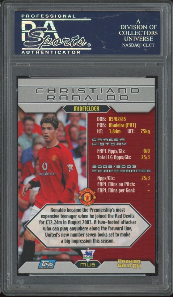 2004 Topps Premier Gold #MU6 Cristiano Ronaldo RC Rookie Gem Mint PSA ...