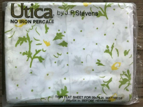 VTG UTICA by J.P. Stevens One Floral TWIN FLAT SHEET. NO IRON PERCALE ...