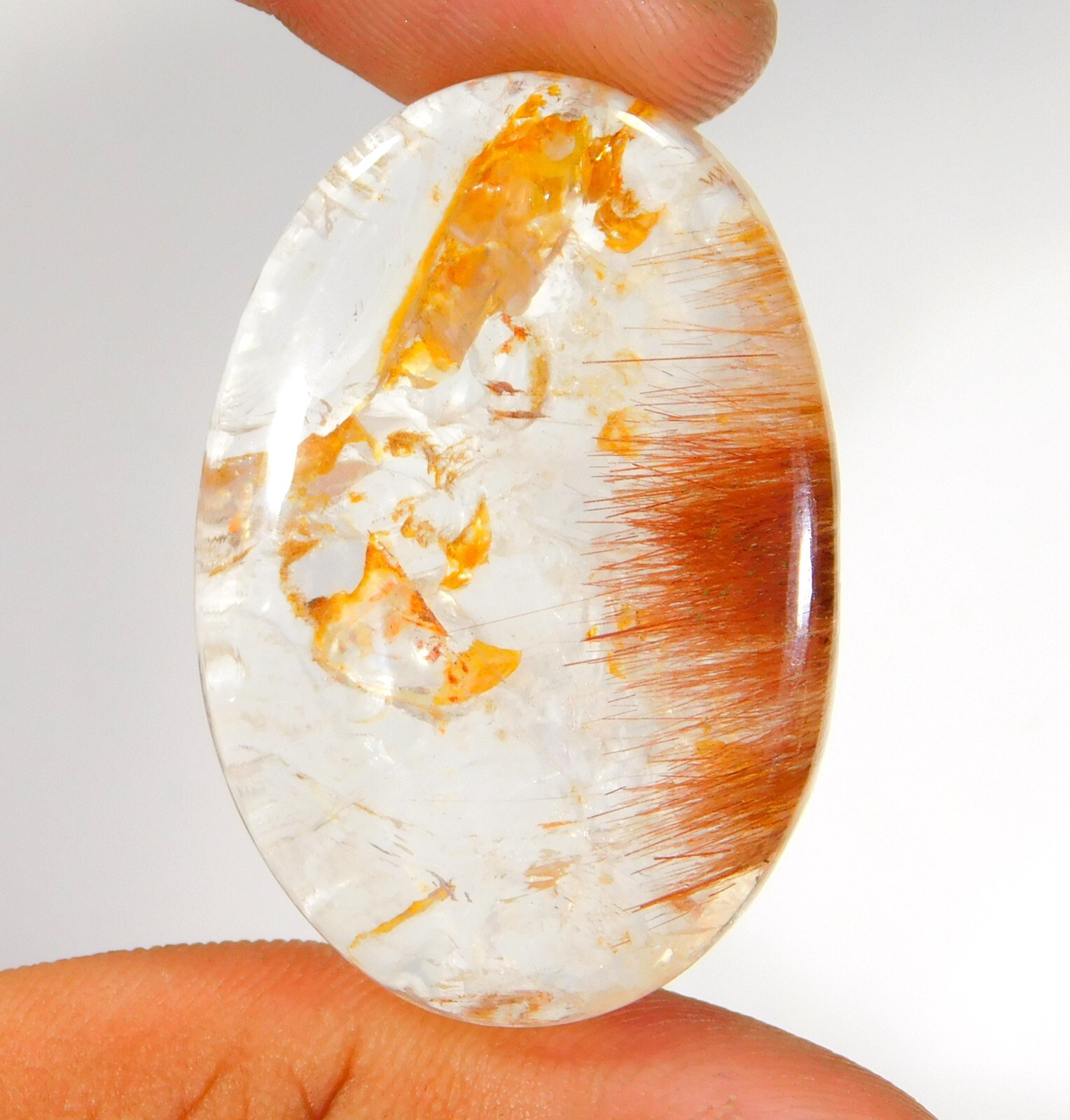 69CT Natural Rutilated Lodolite Garden Quartz Oval Cabochon Loose ...