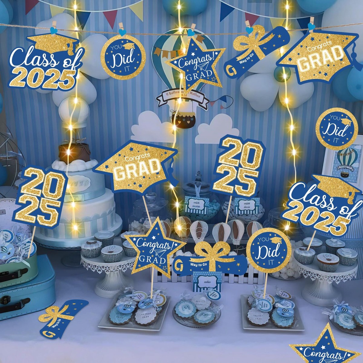 Homecoming Table Decorations 36 Pcs Blue & Gold Graduation Centerpieces ...