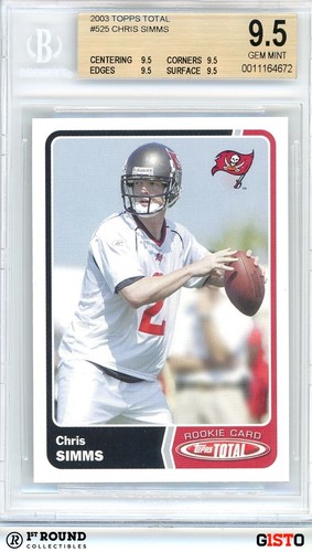 POP 1: Chris Simms RC BGS 9.5: 2003 Topps Total Rookie Card Gisto #525 ...