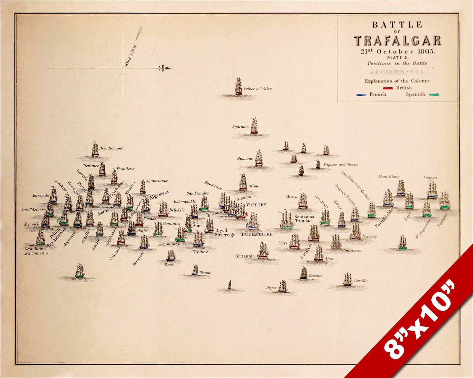 MID BATTLE MAP OF TRAFALGAR PAINTING BRITISH FRENCH SPANISH WAR ART ...