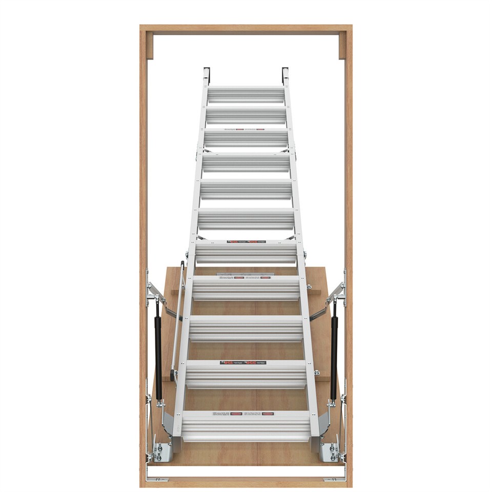 Folding Retractable Aluminum Attic Ladder Stairs Fits 7'8"-10'3 ...