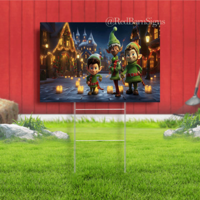 Elves celebrating christmas in town yard sign | eBay