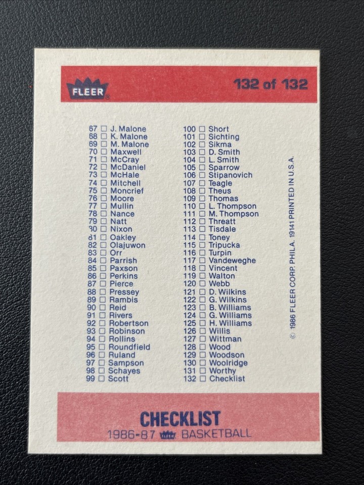 1986 Fleer Basketball #132 Checklist With Awesome Corners | eBay