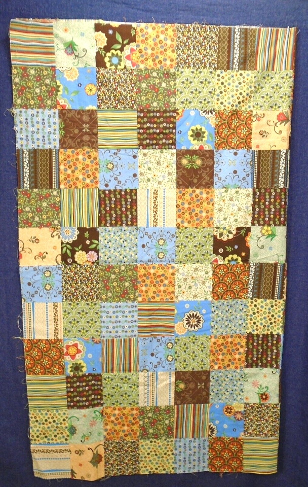Patchwork Green Brown Blue Cream Rust Throw Blanket Quilt Top 47x55" | eBay