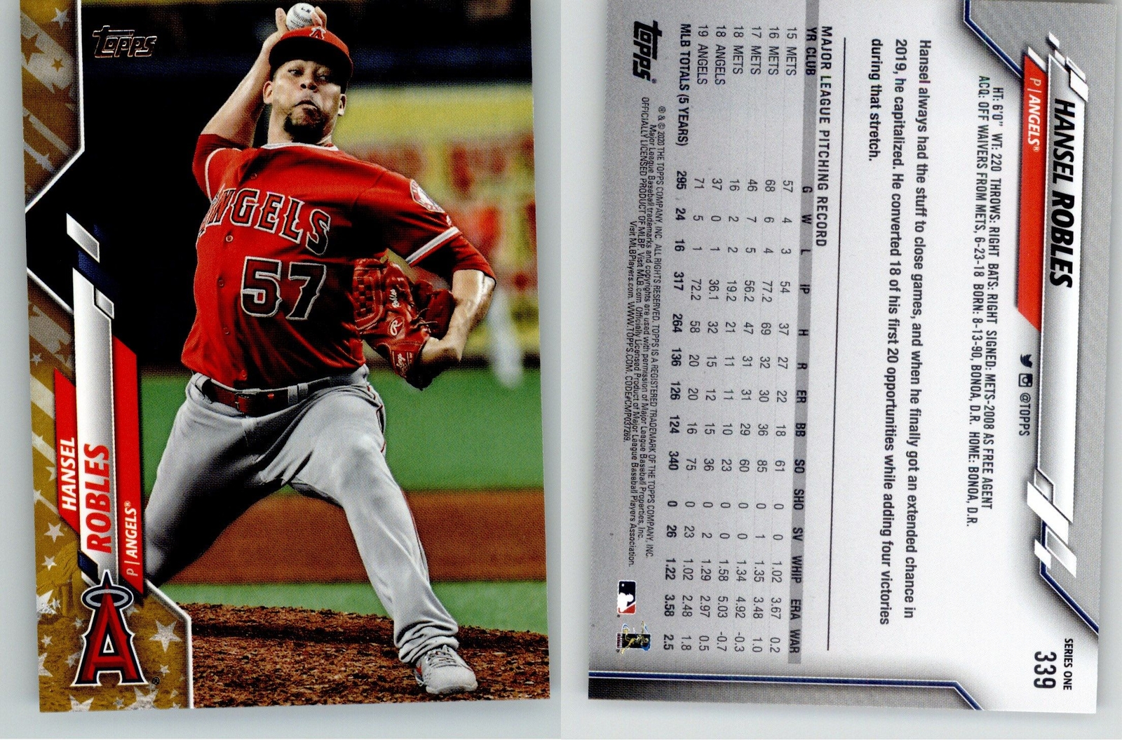 Hansel Robles 2020 Topps Gold Star #339 Los Angeles Angels | eBay