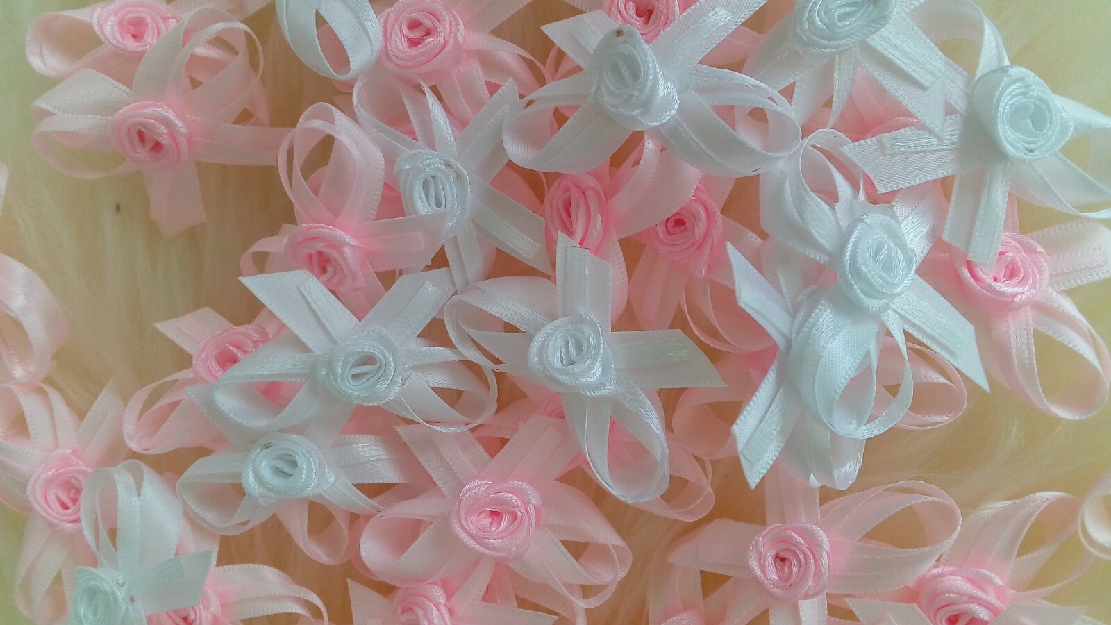 Small Satin Ribbon Baby pink bows with Pink Rose Applique Decoratio ...
