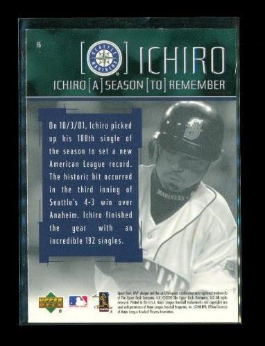 2002 UPPER DECK MVP SEASON TO REMEMBER Baseball Card #16 ICHIRO SUZUKI ...