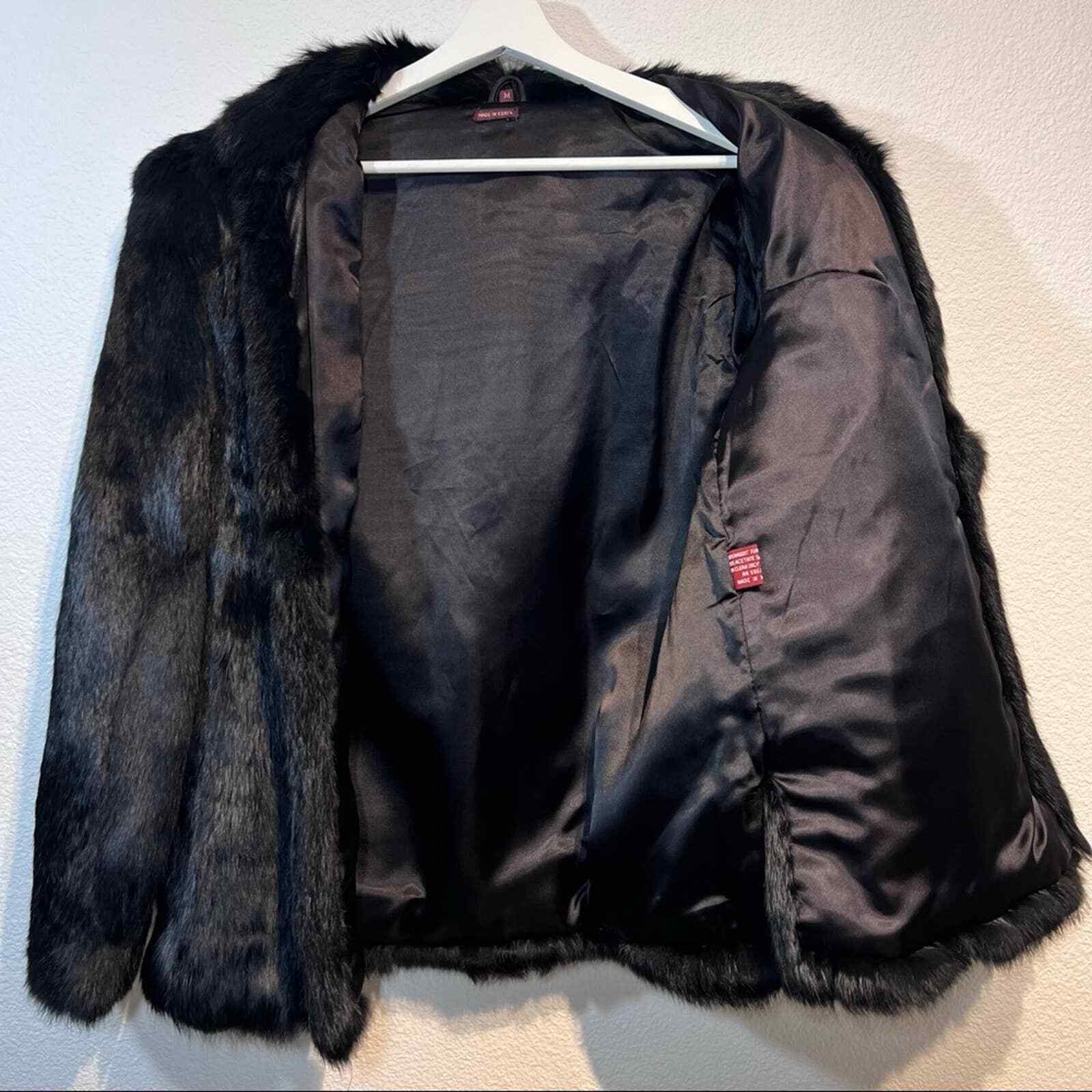 Genuine 100% Rabbit Fur • Size Large• Vintage Black Coat Jacket ...