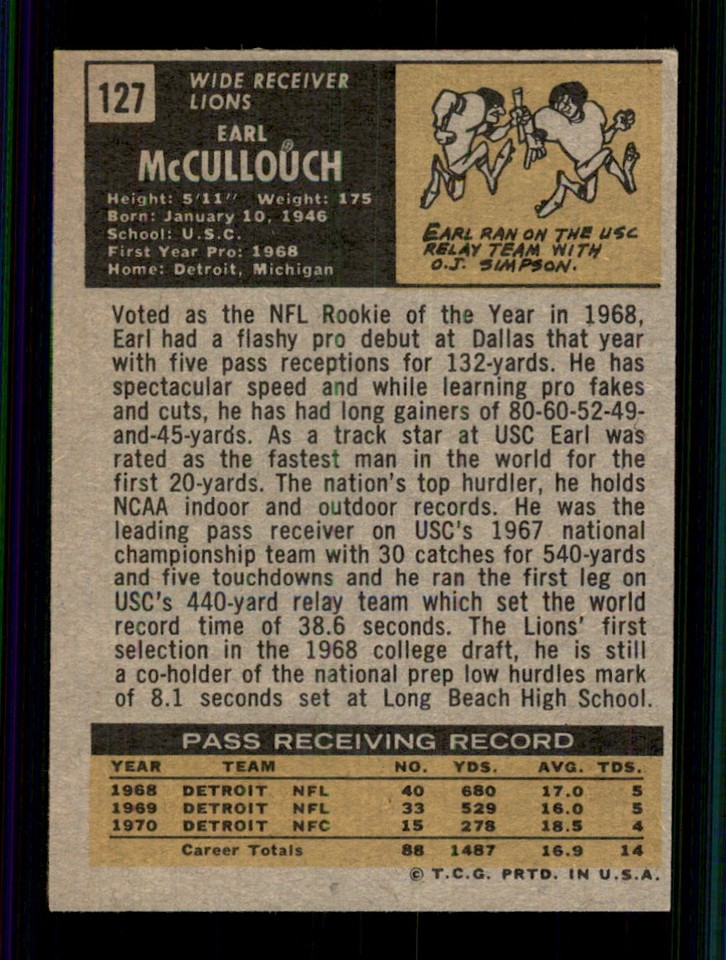1971 Topps #127 Earl McCullouch - Crease Free | eBay