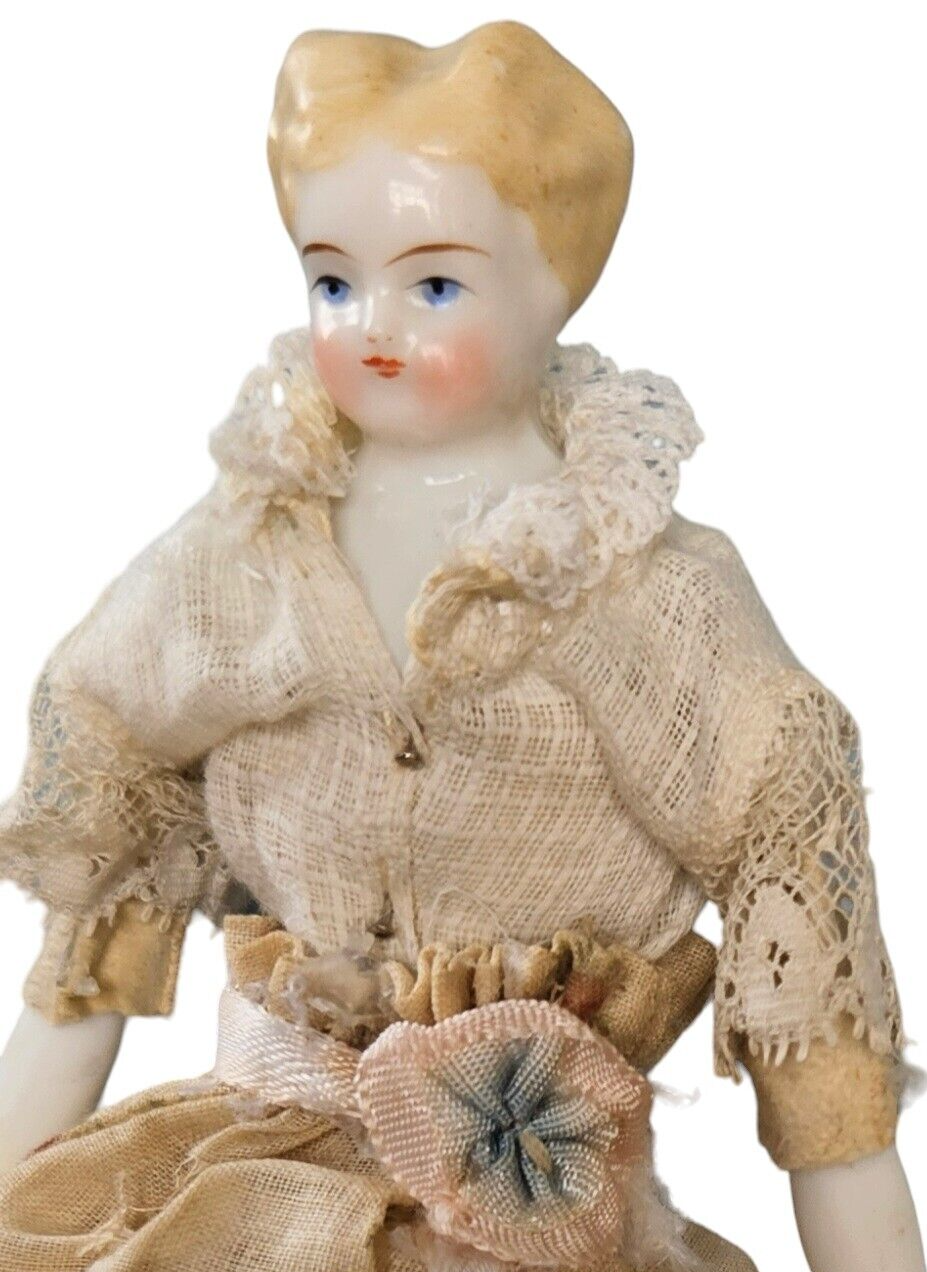 Antique German China Head Doll 5 75 Dollhouse Size Miniature Rare