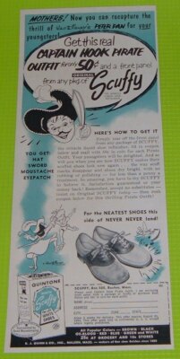 1953 PRINT AD~SCUFFY SHOE POLISH WALT DISNEY PETER PAN CAPTAIN HOOK ...