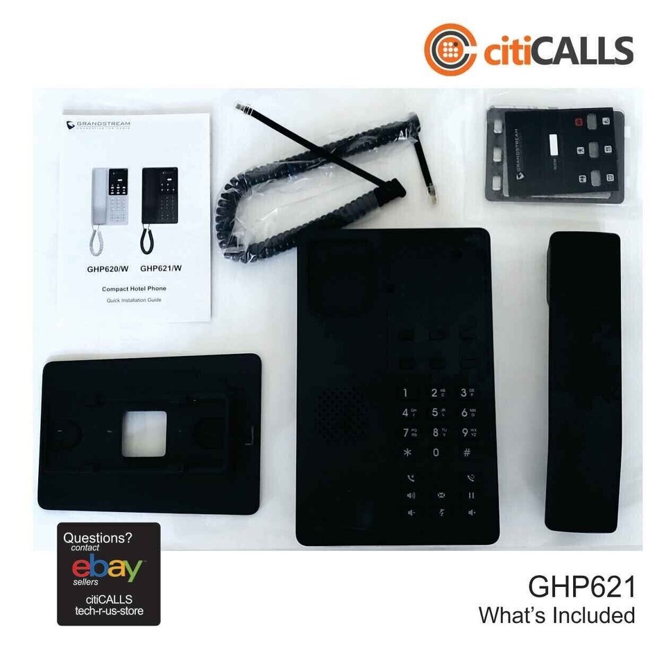 Grandstream GS-GHP621 Black Desktop Hotel Phone 2 SIP Profiles 2 Lines ...