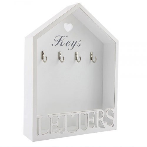 Vintage White Letter Rack & 3 Key Holder Hooks Storage Shabby Chic Wall ...