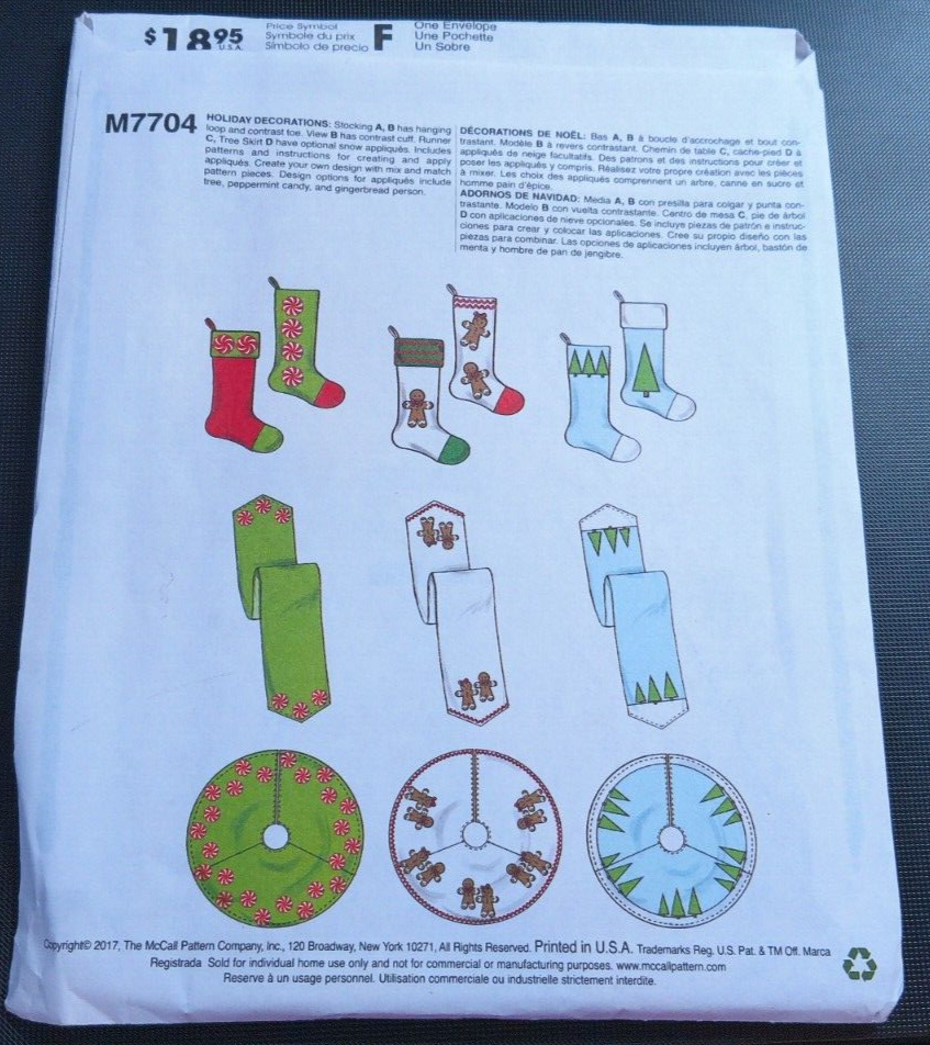 McCalls Crafts Pattern M7704 ~ CREATE IT! ~ Christmas Stocking~Treeskirt~Runner | eBay UK
