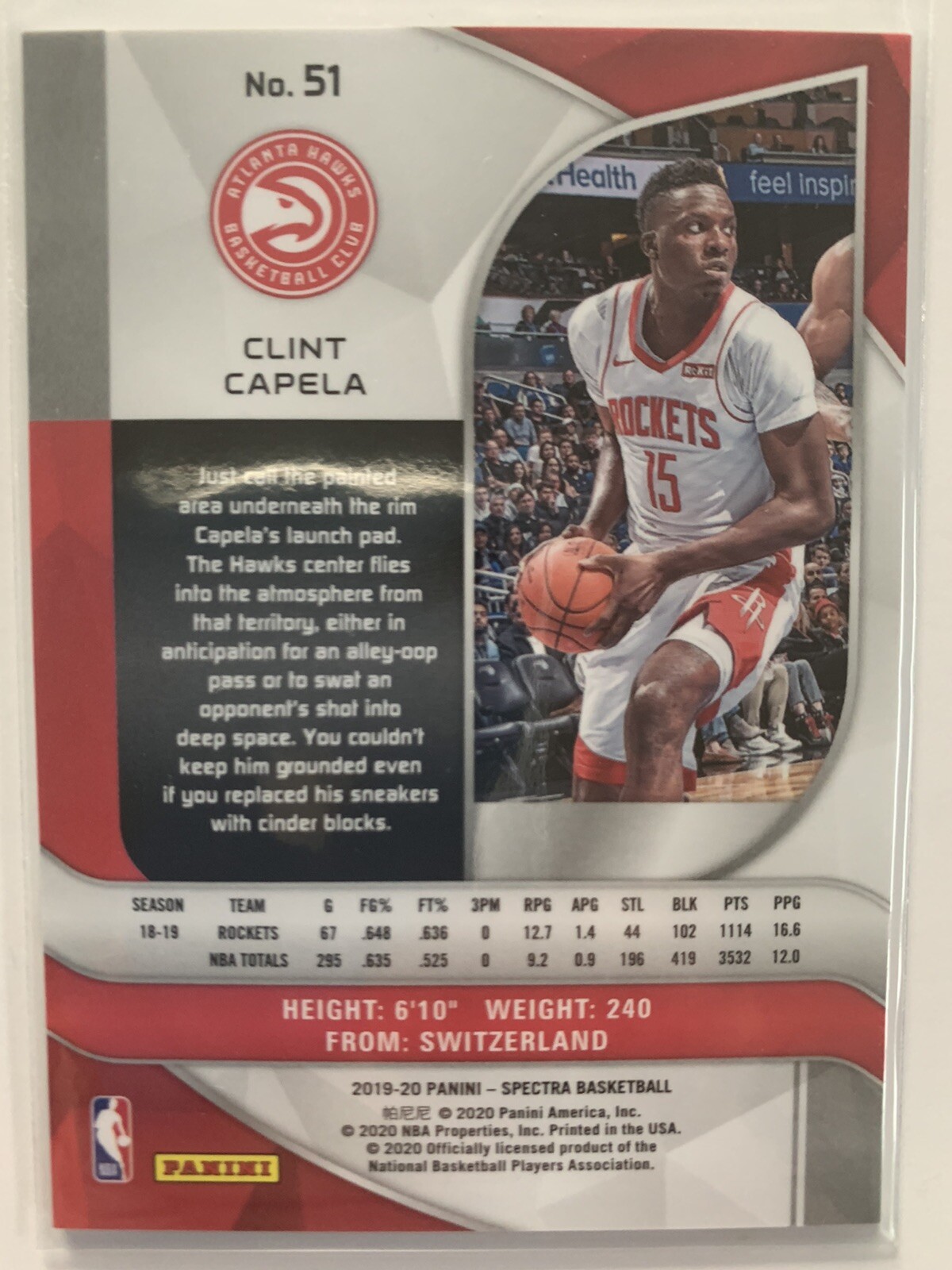 2019-20 PANINI SPECTRA CLINT CAPELA BASE CARD | eBay