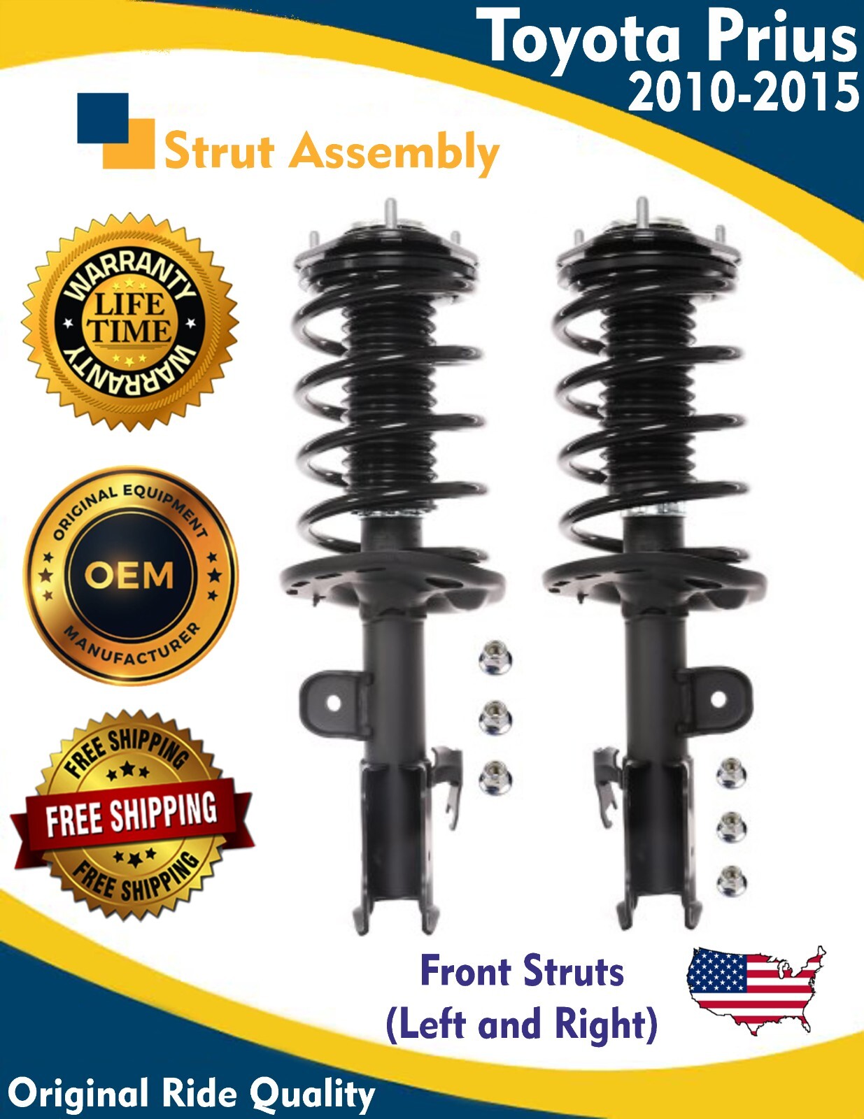 Premium Quality Front Struts for 2010-2015 Toyota Prius Lifetime ...
