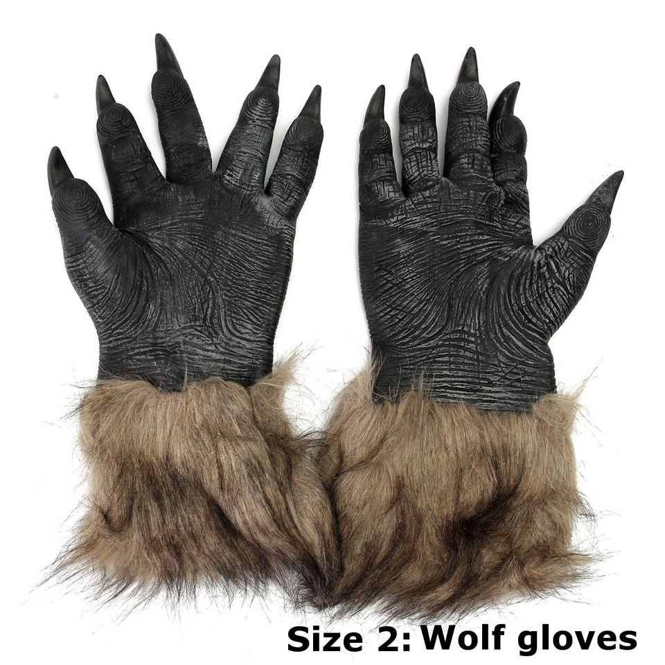 Halloween Wolf Head Face Mask Horror Wolfman Claw Gloves Cosplay ...