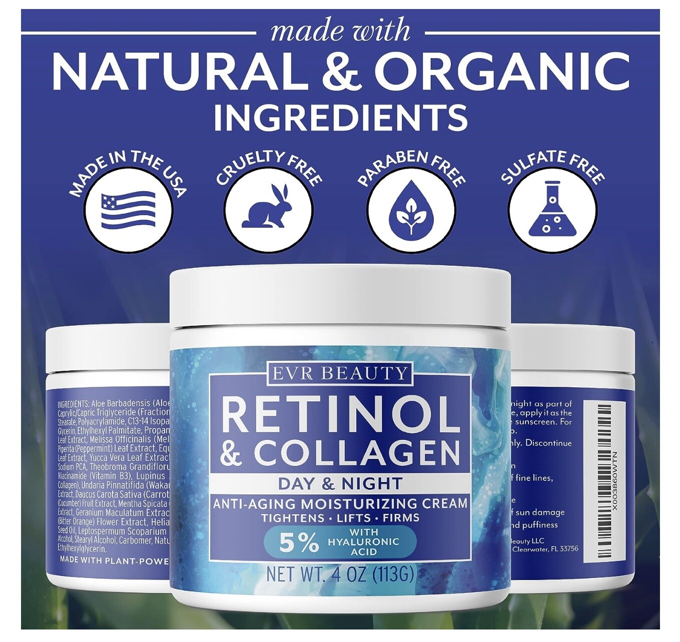 EVR Beauty Retinol & Collagen Wrinkle Cream. With Hylauronic Acid. Anti ...