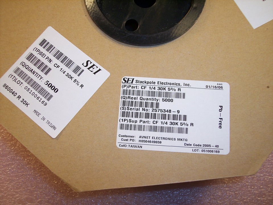 QTY (100) 30K Ohm 1/4W 5% CARBON FILM RESISTORS CF1/4-30K-J STACKPOLE ...