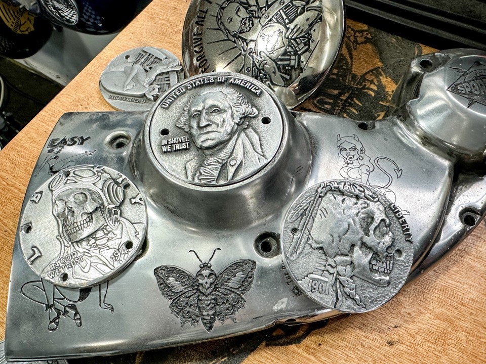 Gilroy Indian Motorcycle Skull Chief Carved Buffalo Nickel Points ...