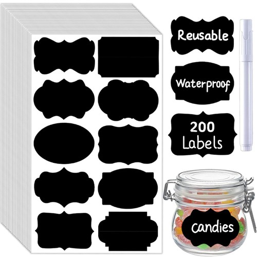 200 Chalkboard Labels with Marker Waterproof Reusable Stickers for Jars ...
