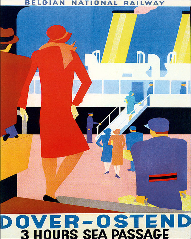 POSTER DOVER TO OSTEND 3 HOURS SEA PASSAGE FERRY BELGIUM TRAVEL REPRO ...