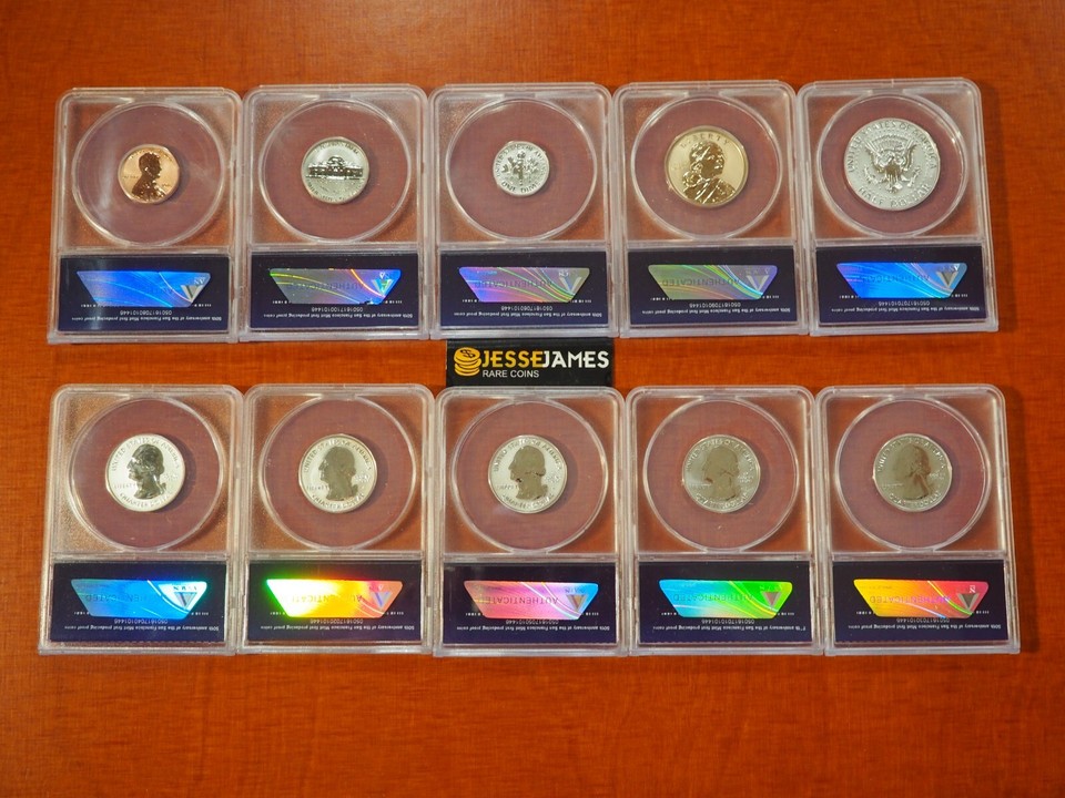 2018 S REVERSE PROOF SILVER ANACS RP70 10 COIN SET CENT THRU KENNEDY & QUARTERS | eBay