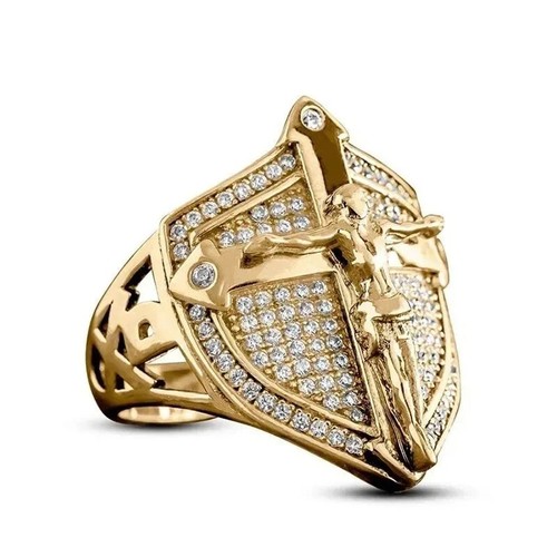 MEN JESUS CROSS SHIELD HIP HOP RAPPER GOLD PLATED LUXURY PINKY RING ...