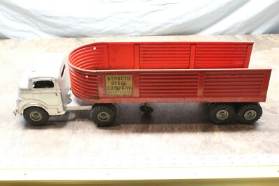 VINTAGE 1950'S RED AND SILVER STRUCTO STEEL COMPANY TRACTOR TRAILER 1E3 ...