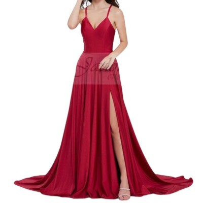 Jadore Lace Up Back High Leg Slit A-Line Gown Red Size 4 NWT | eBay