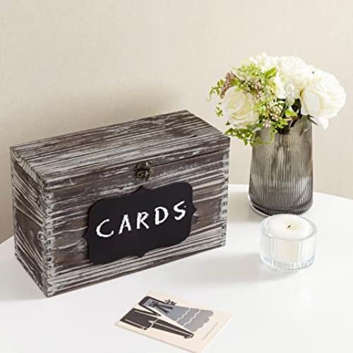 Torched Wood Wedding Card Box with Slotted Lid, Latch and Chalkboard ...