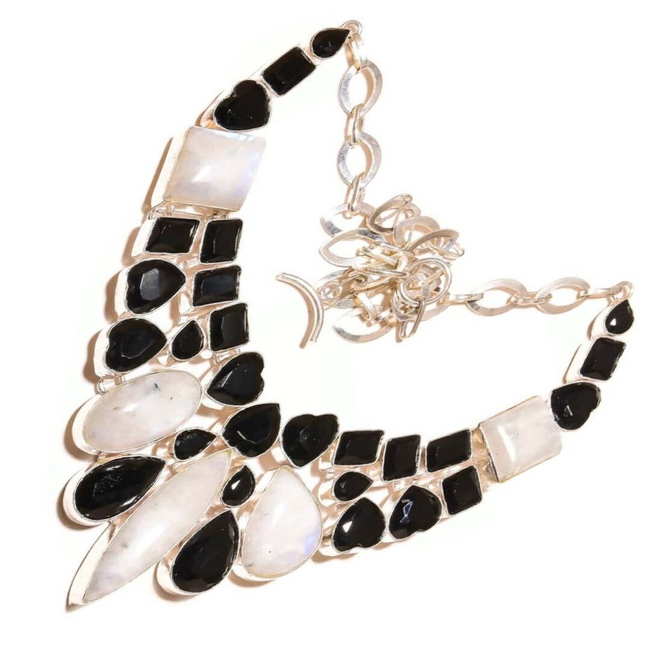 Cabochon Blue Fire Moonstone, Black Onyx Mix Shape Gemstone Handmade ...