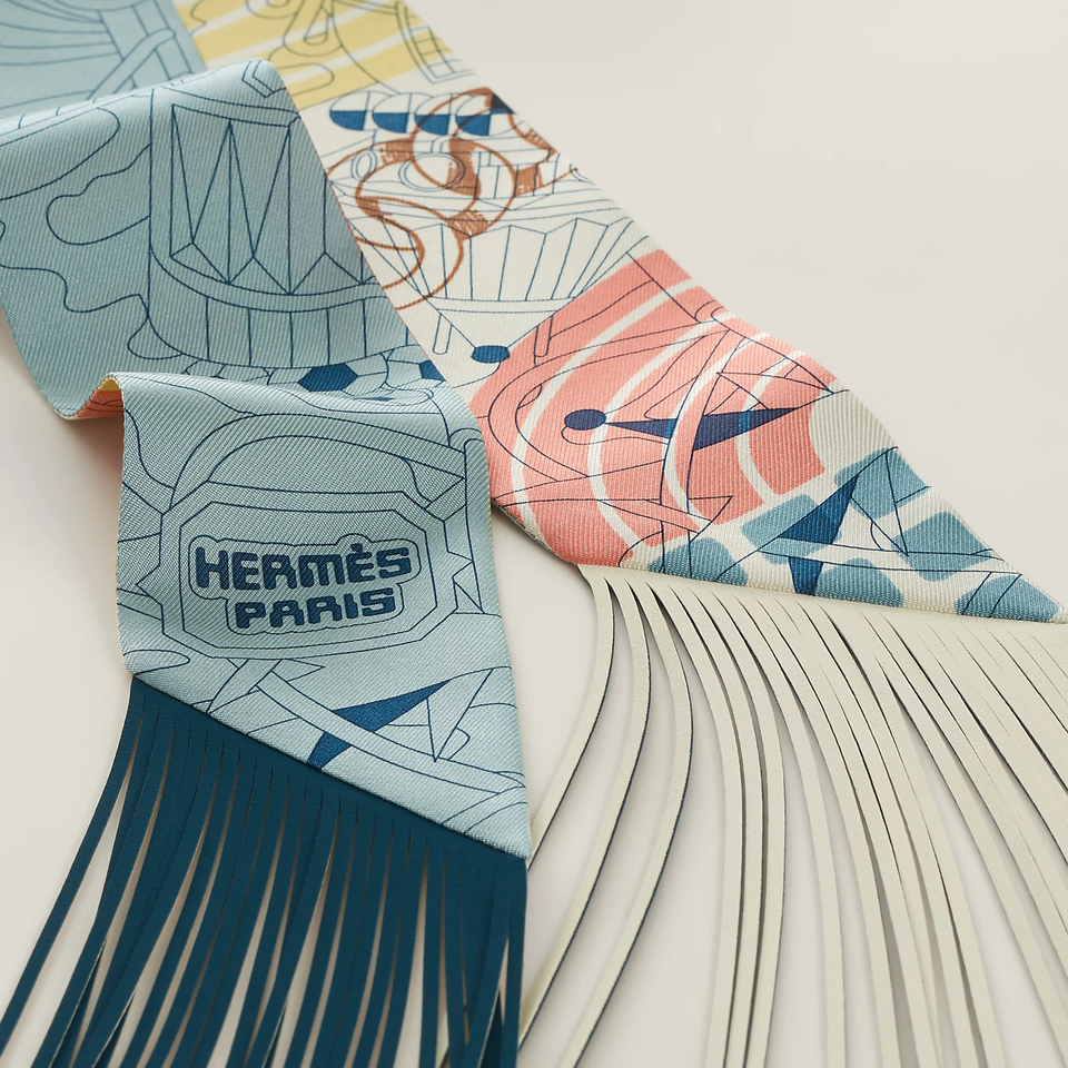 Hermes Au Bloc Fringe Blue White Leather Multi Fringed Handbag Bag ...