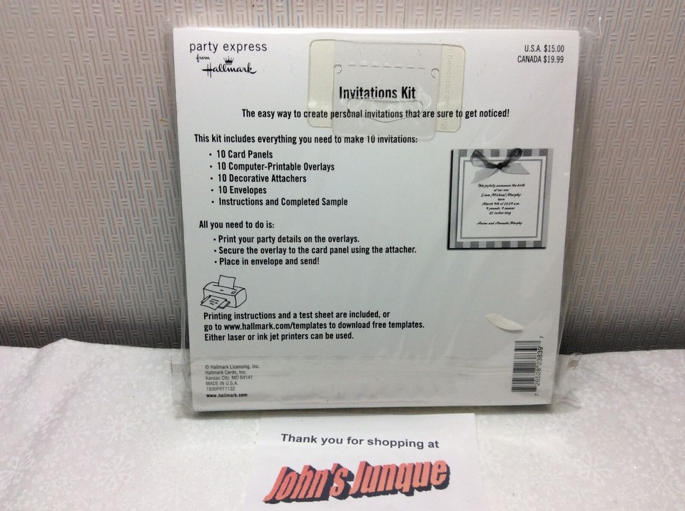 HALLMARK PARTY EXPRESS INVITATION KIT New in plastic bag 10 Card ...