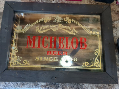 Vintage 1972 Anheuser -Busch Michelob Beer Mirror 29x21" Wood Frame | eBay