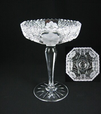 7" American Brilliant Period Square/Octagonal Cut Glass COMPOTE Cane ...
