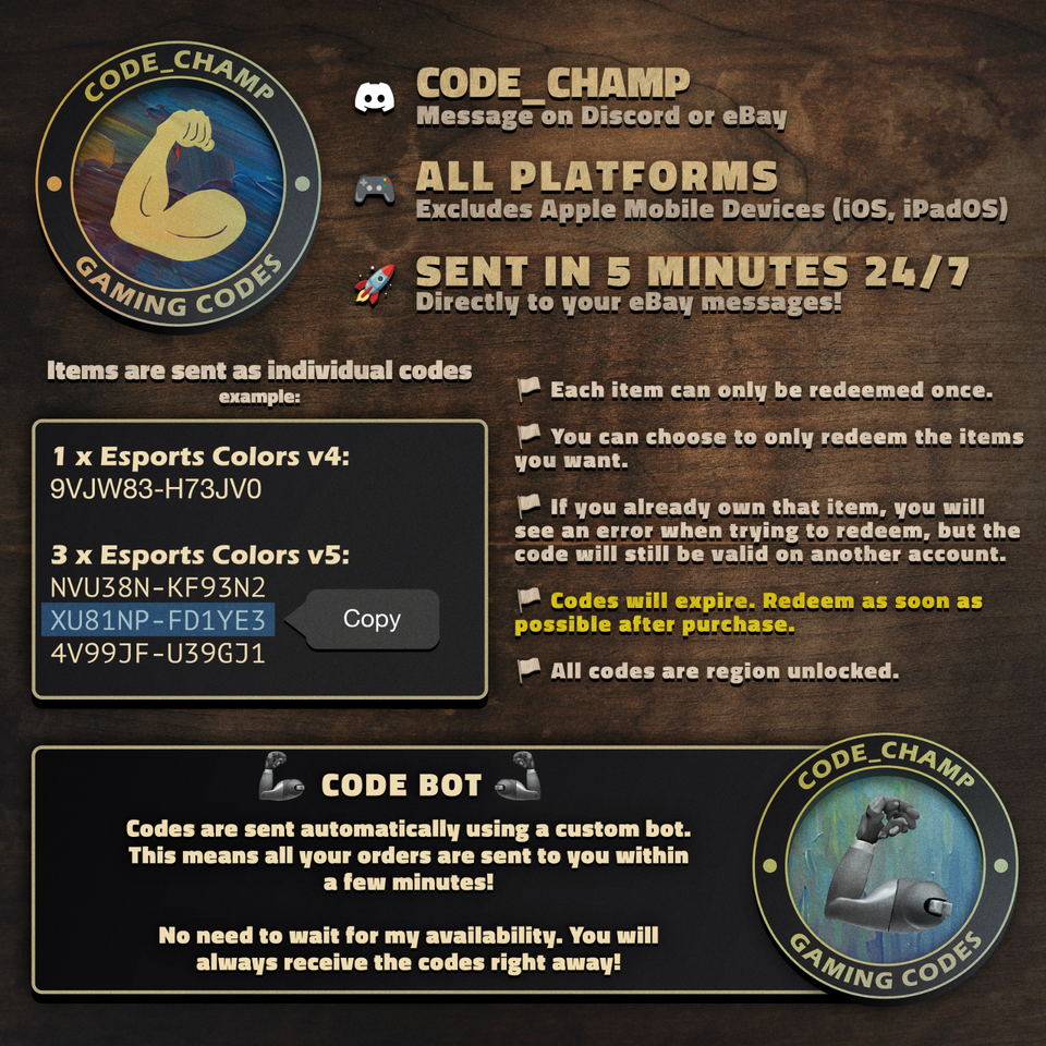 Brawlhalla Esports Colors v5 Codes - 25 Codes, 25 Random Legends | eBay