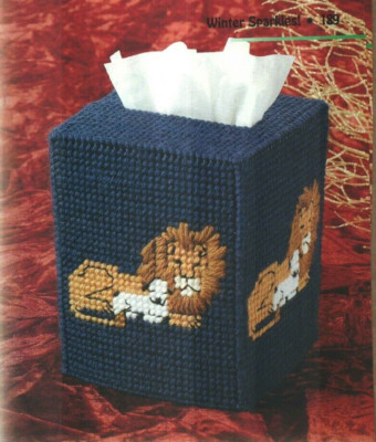 LION & LAMB TISSUE BOX COVER HOME DECOR PLASTIC CANVAS PATTERN ...