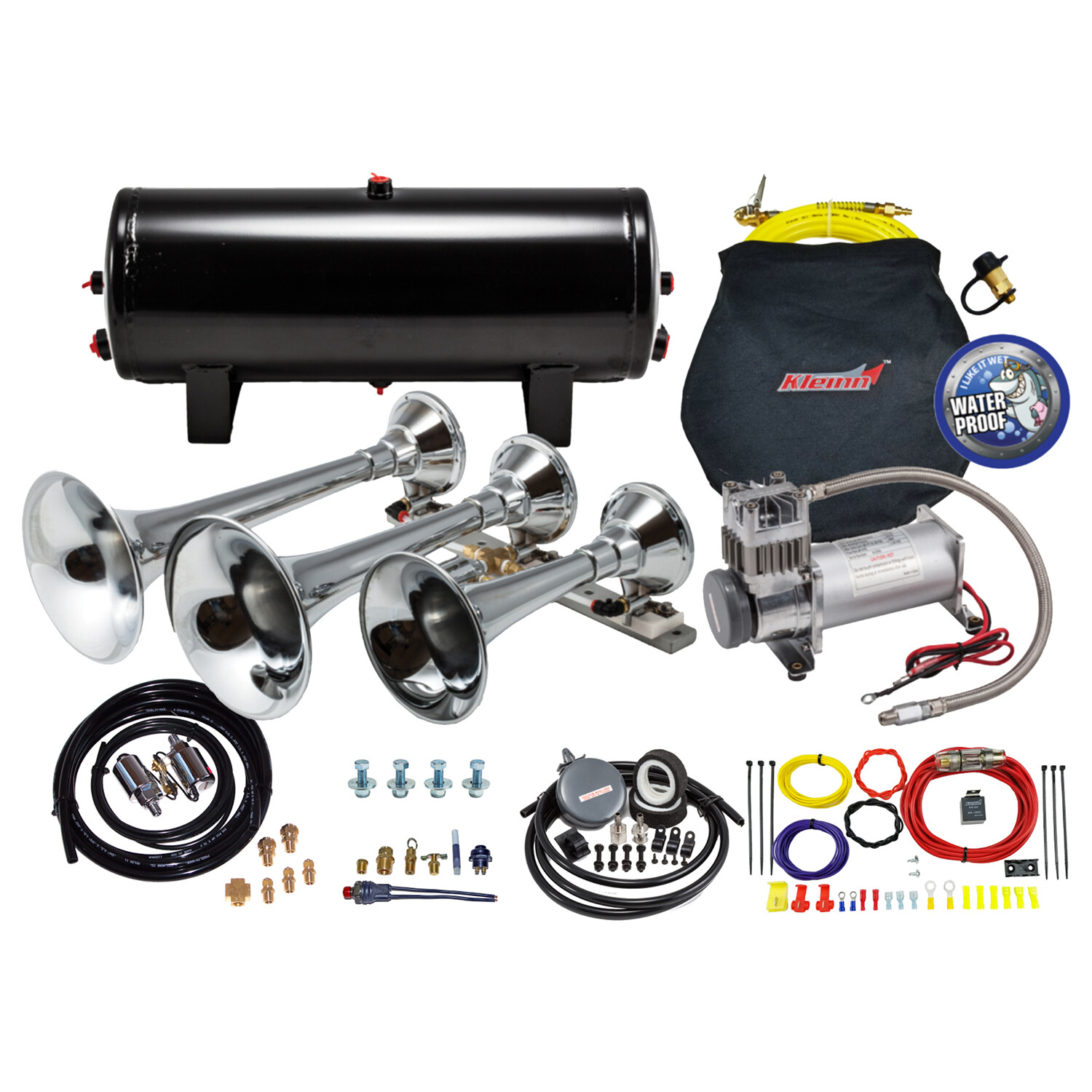 Kleinn Air Horn Model HK8 Complete Triple Train Horn Kit w/ 150 PSI Air ...