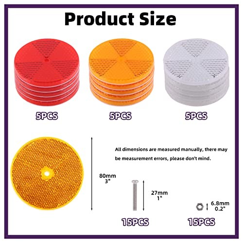 45Pcs Round Front Reflector Driveway Trailer Reflectors, 3 Assortment ...