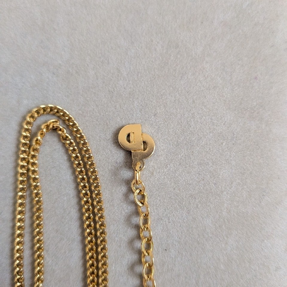 Christian Dior Necklace CD Logo Clear Stone Gold GP 44cm Pendant From ...