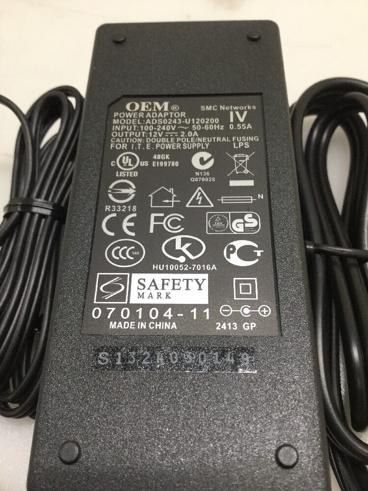 OEM 12V 2.0A AC Adaptor Power Charger Input 100-240V ADS0243-U120200 ...