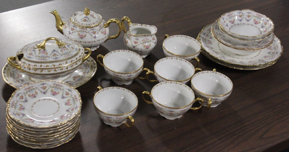 50 pcs Antique J.P. France Pouyat Limoges Gold Encrusted Garland Dainty ...